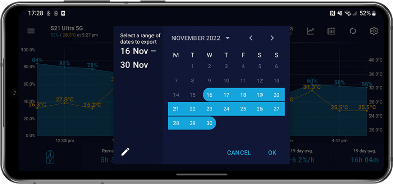 Export battery logs to TXT & CSV–Energy Monitor for Android and WearOS